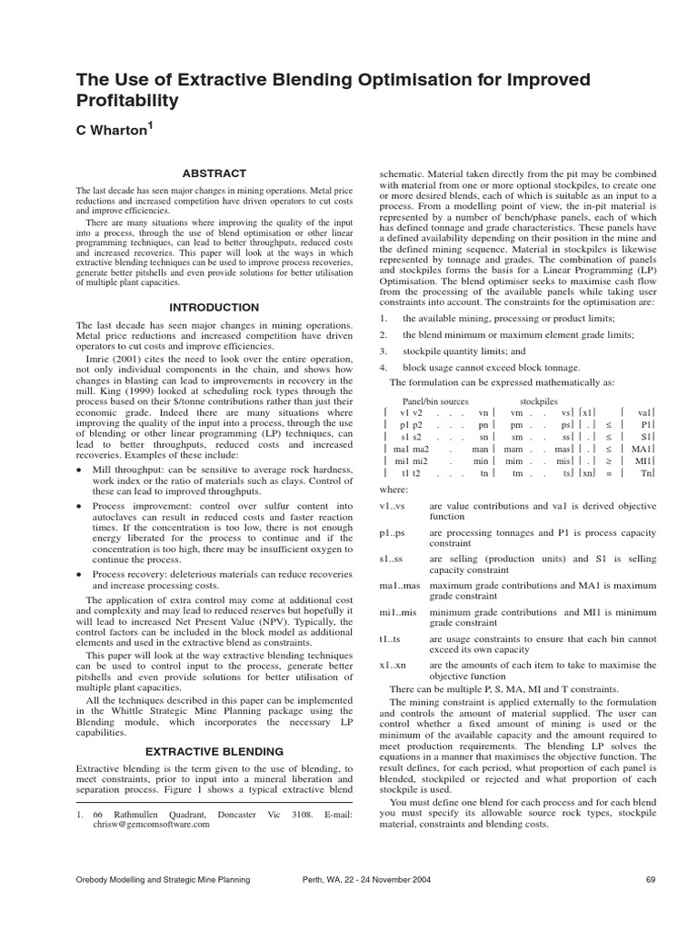 Whittle ExtractiveBlending | PDF | Mining | Mathematical Optimization