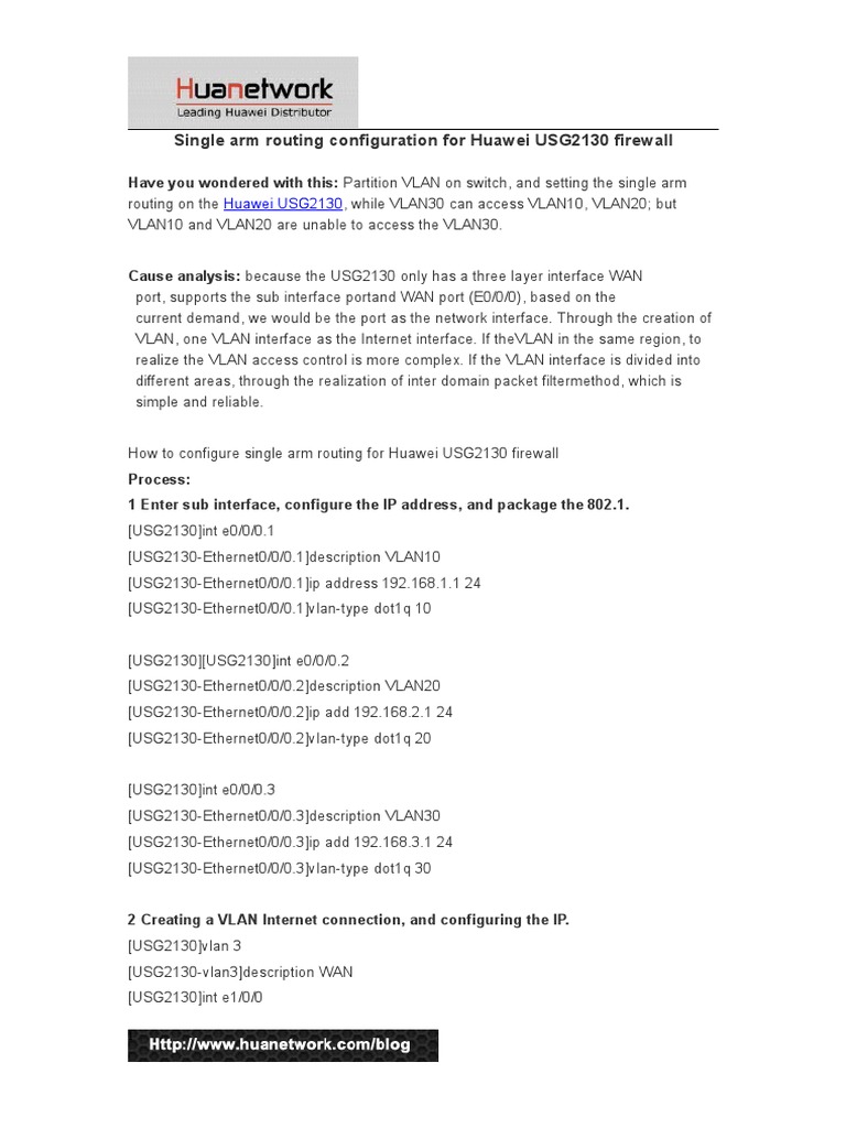 Single Arm Routing Configuration For Huawei USG2130 Firewall | PDF ...