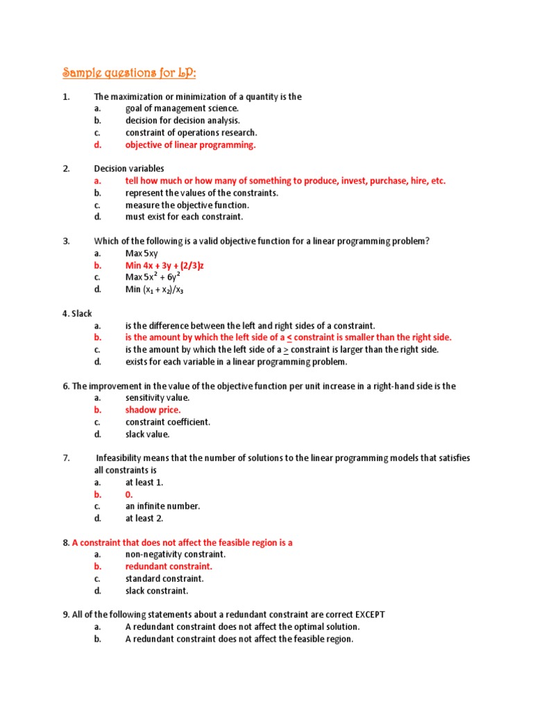 MCQ Operation Research | PDF | Linear Programming | Mathematical Optimization