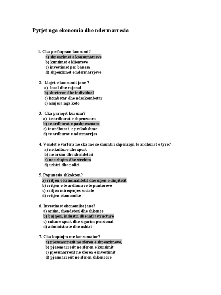 100 Pytje Per Kuiz Nga Ekonomia | PDF