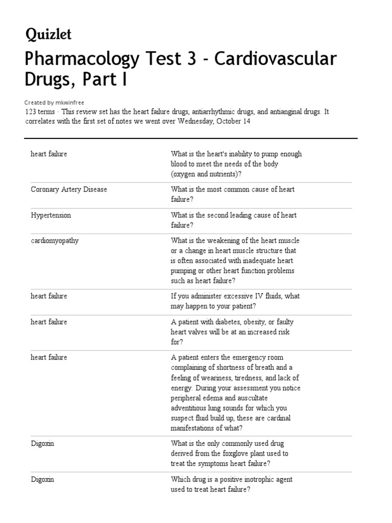 Cardiovascular Pharmacology Review Quiz | PDF | Heart Failure | Heart
