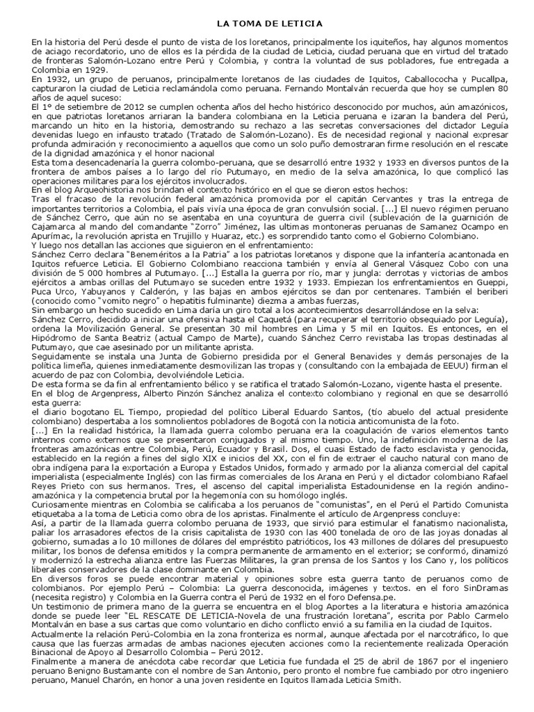 La Toma de Leticia | PDF | Perú | Colombia