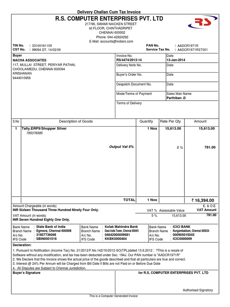 Tally Delivery Challan Format Guide | PDF