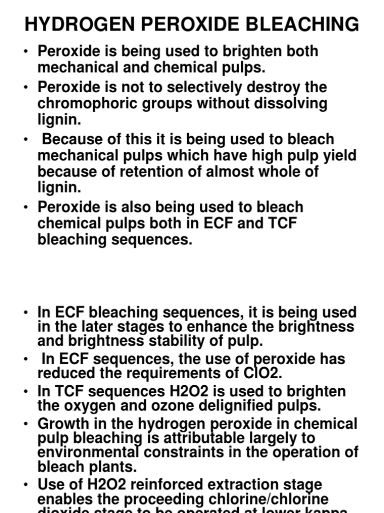 Ecf Hydrogen Peroxide Bleaching | PDF | Pulp (Paper) | Hydrogen Peroxide