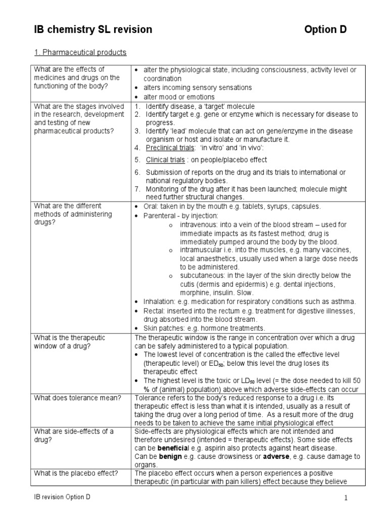 IB Chemistry SL Revision Option D | PDF | Morphine | Pharmaceutical Drug