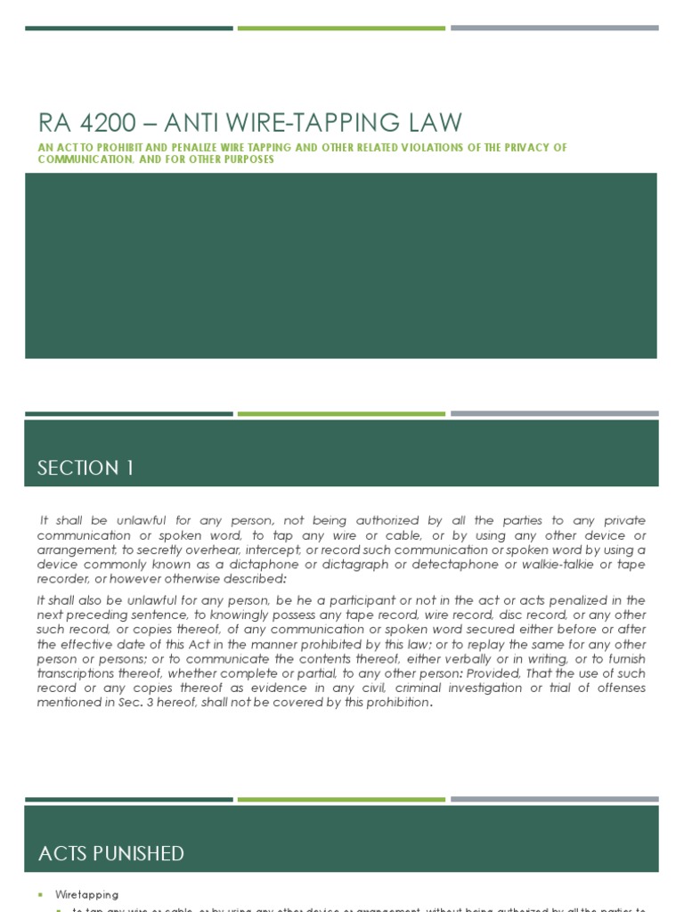 RA 4200 _ Anti Wire-Tapping Law | Telephone Tapping | Crimes