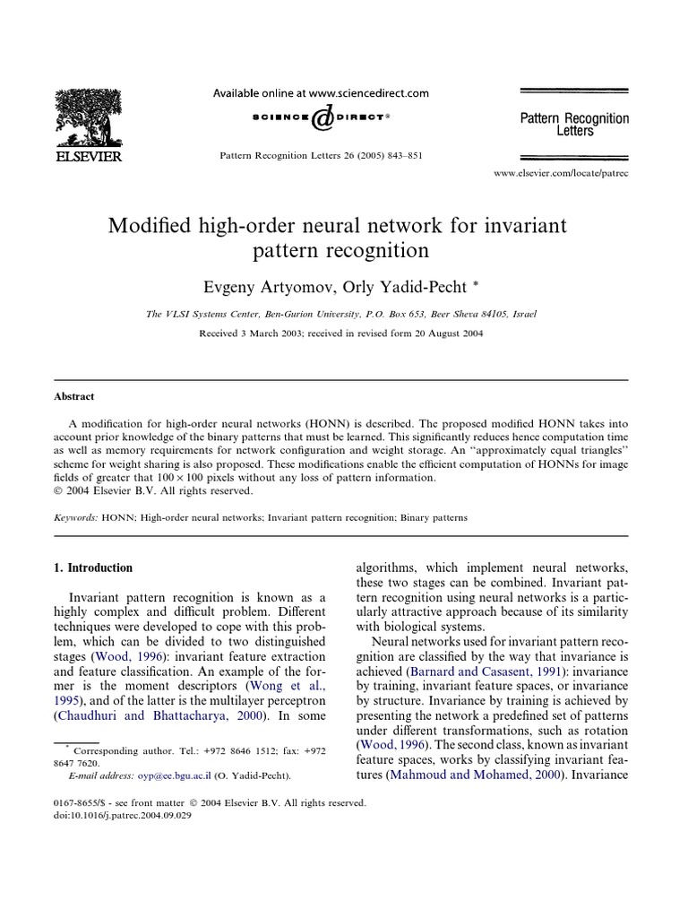 Modified High-Order Neural Network For Invariant Pattern Recognition | PDF | Array Data ...