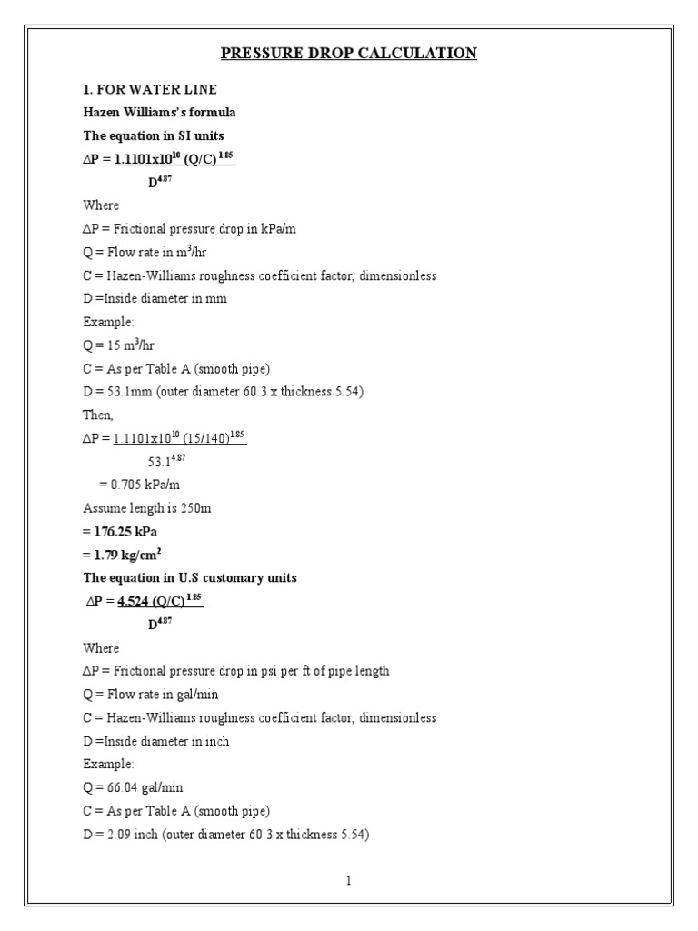 Water, Steam & Air Pressure Drop Calculation | PDF