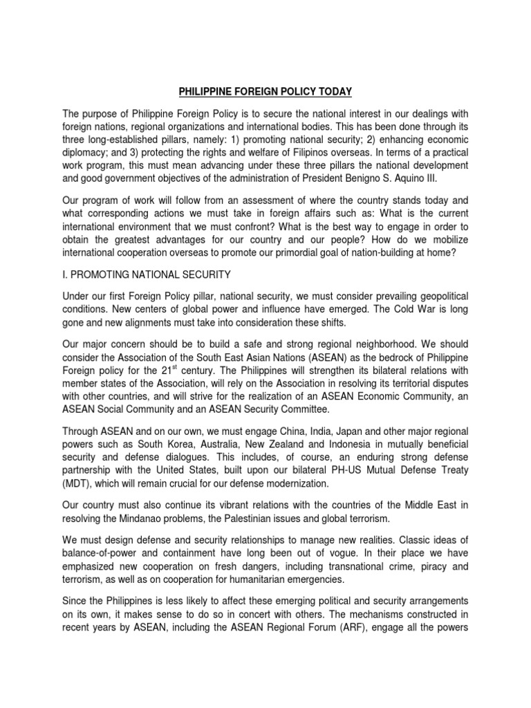 Philippine Foreign Policy Today | PDF | Association Of Southeast Asian ...