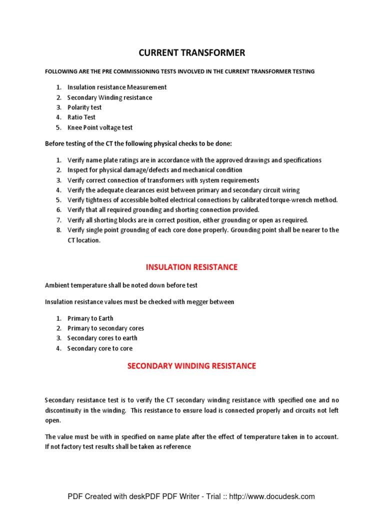 Current Transformer Testing 18.03.14 | PDF | Transformer | Electrical ...