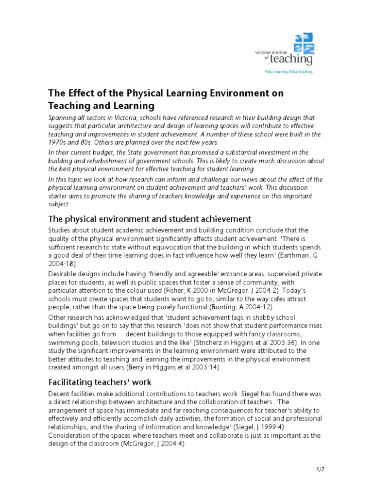 Effect of The Physical Learning Environment On Teaching and Learning ...
