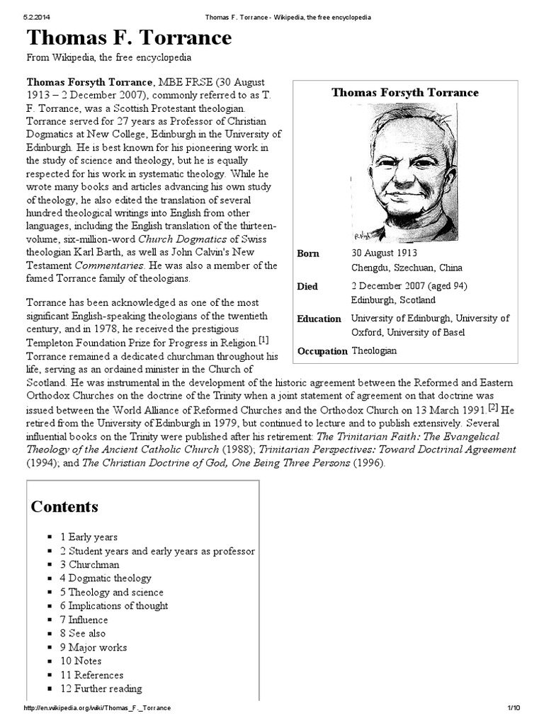 Thomas F Torrance - Ency | PDF | Monotheism | Religious Behaviour And ...