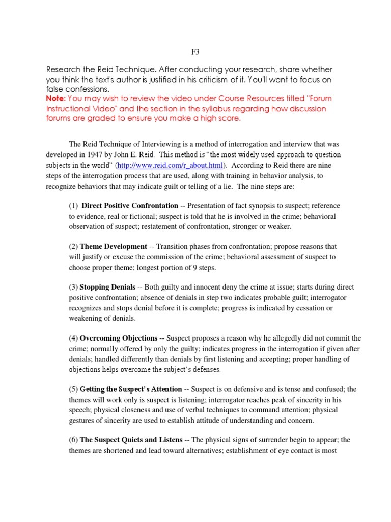 Reid Technique of Interviewing | PDF | Confession (Law) | Interrogation
