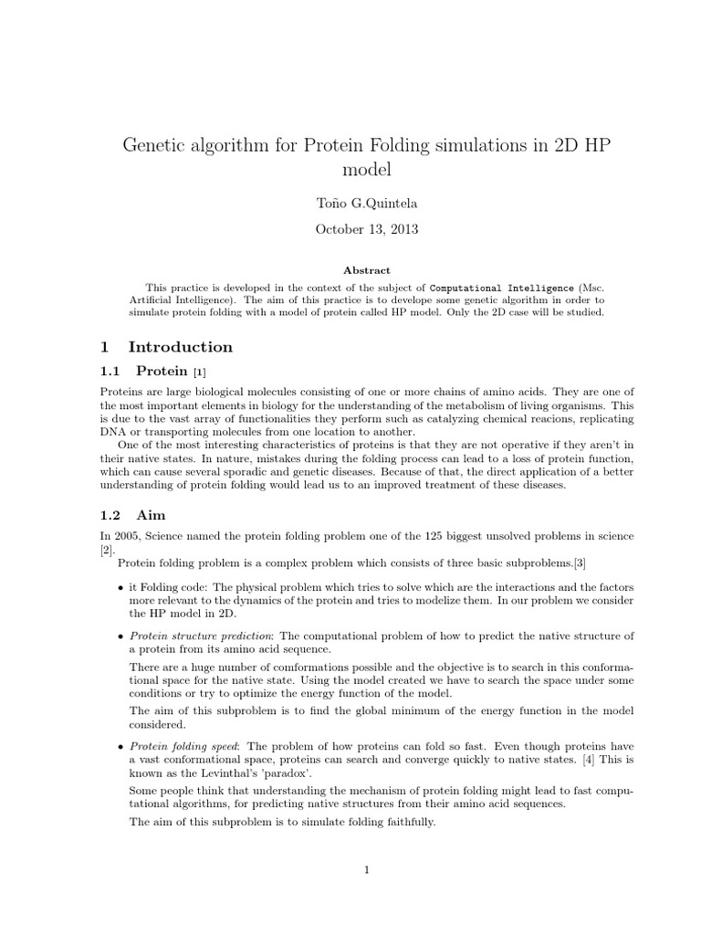 Genetic Algorithm For Protein Folding Simulations in 2D HP Model | PDF ...