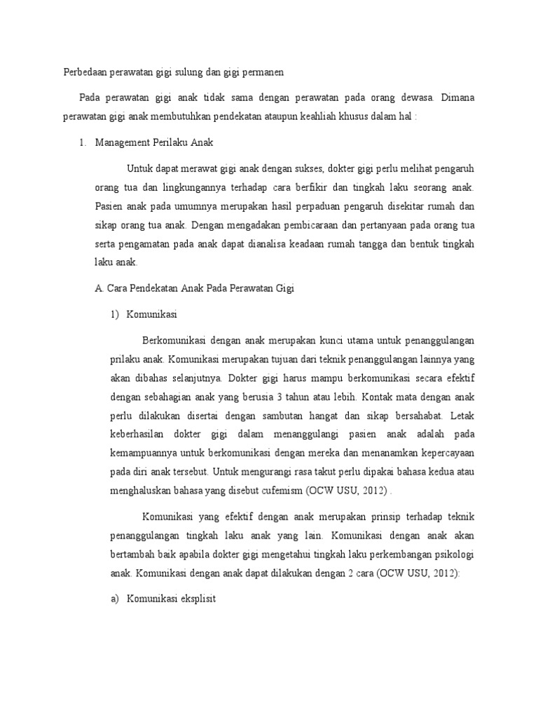 Perbedaan Perawatan Gigi Sulung Dan Gigi Permanen Pdf