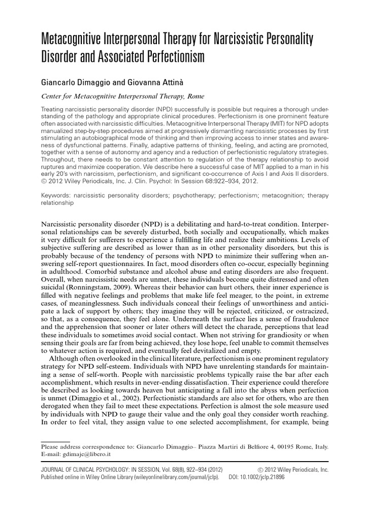 Metacognitive Interpersonal Therapy | PDF | Psychotherapy | Abnormal Psychology