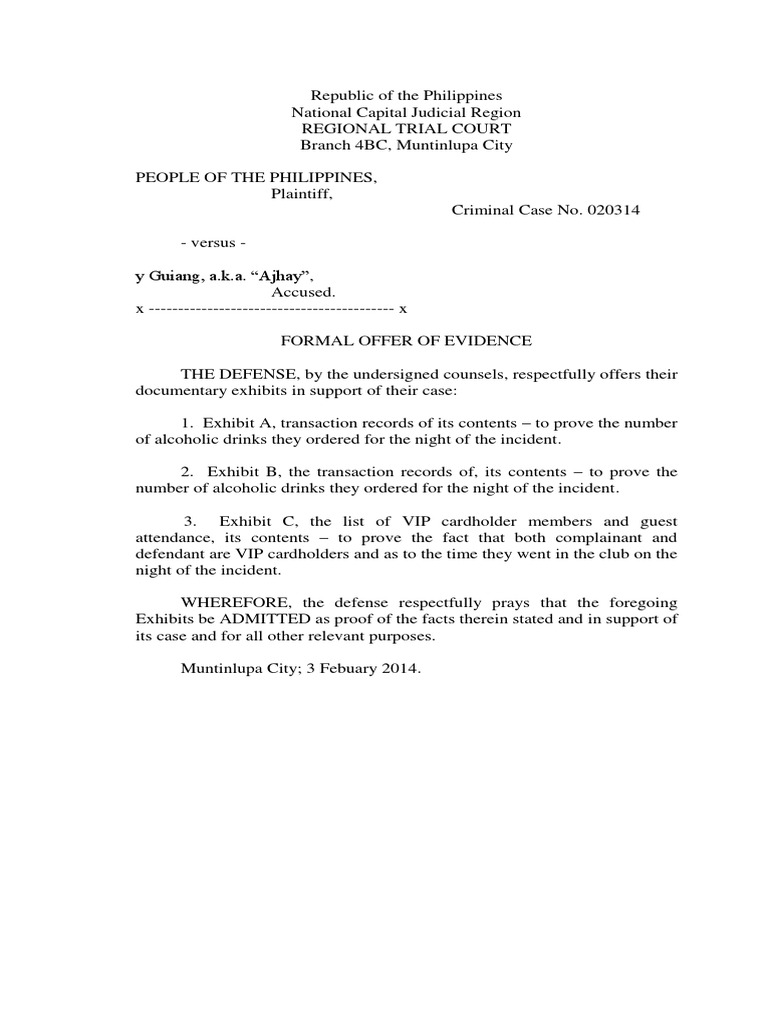 Formal Offer of Evidence2 | PDF