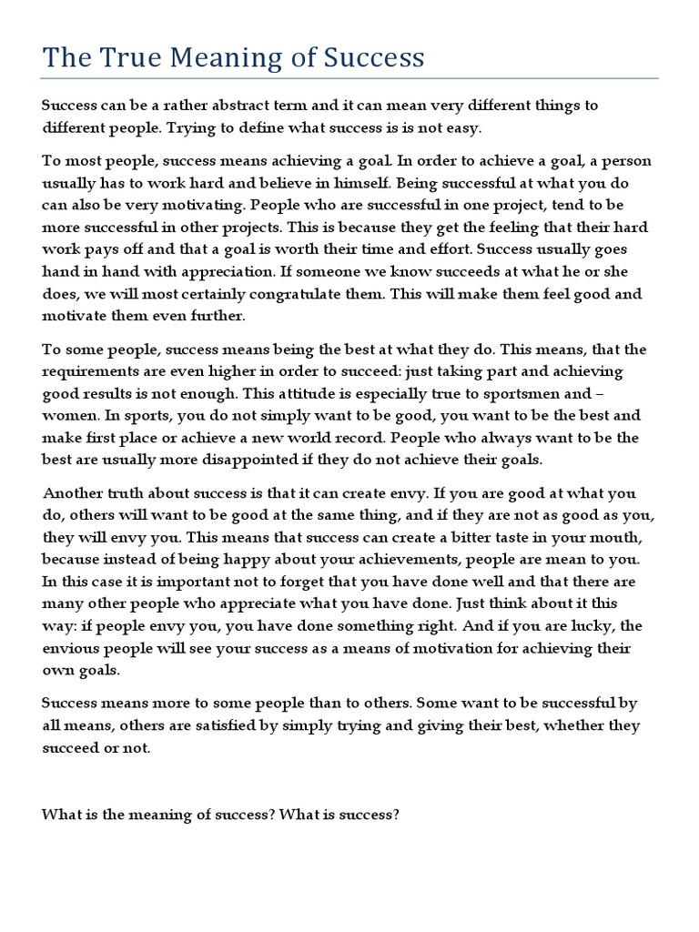 The True Meaning of Success | PDF | Goal | Personal Development