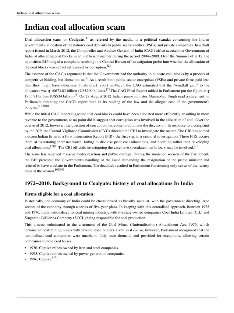 Indian Coal Allocation Scam | PDF | Government | Business