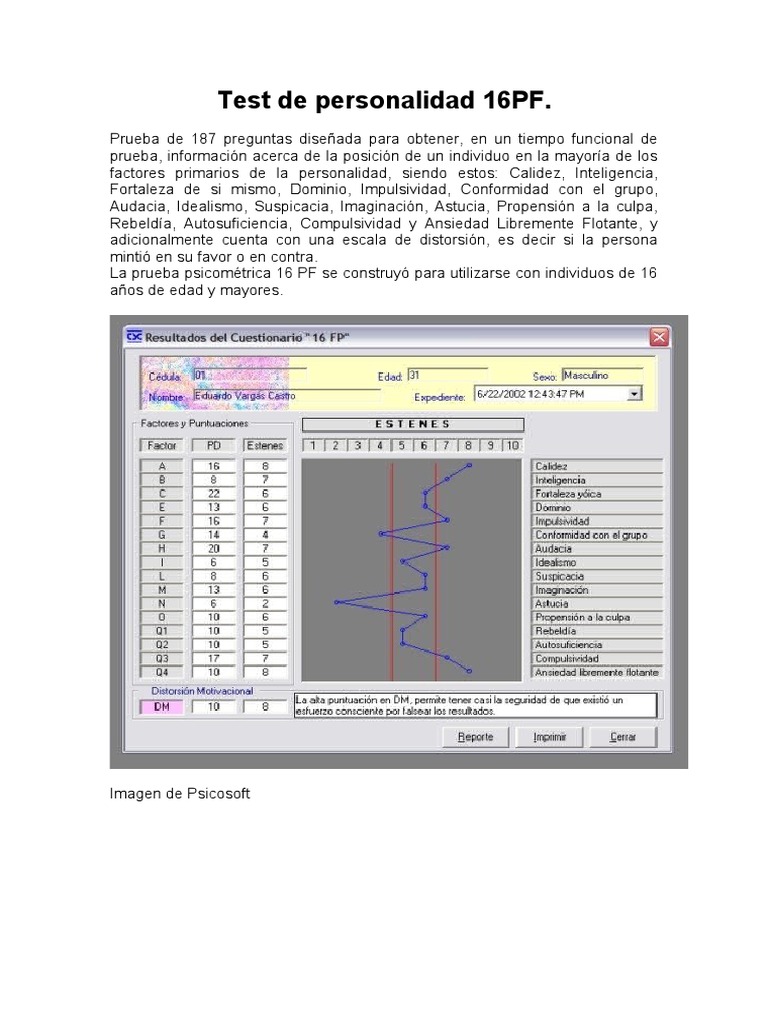 Test de Personalidad 16PF | PDF | Las emociones | Toma de decisiones
