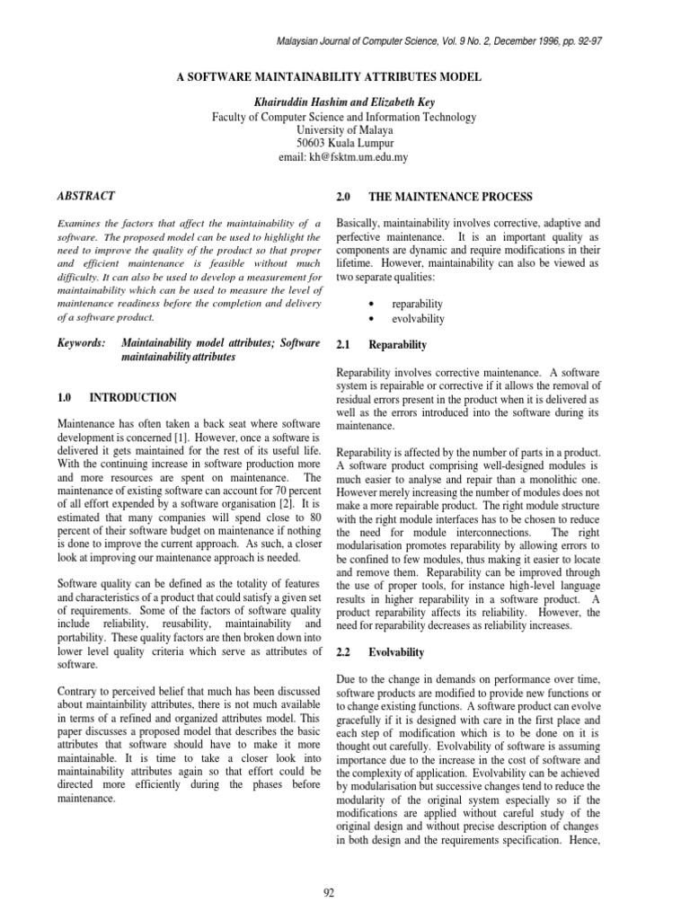 A Software Maintainability Attributes Model | PDF | Modularity ...