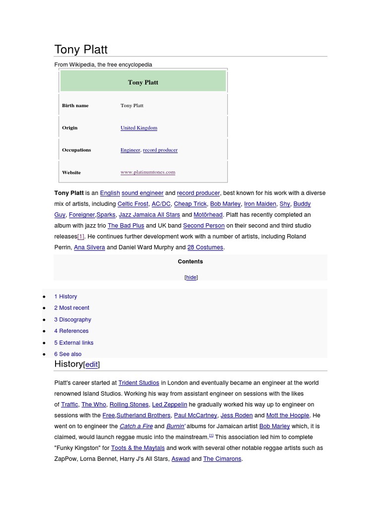 Tony Platt | PDF | Music Industry | Musicians