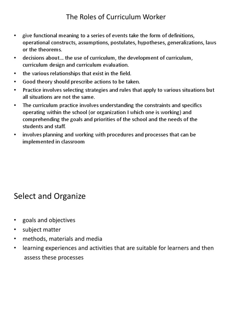 Curriculum Worker Roles & Responsibilities | PDF | Curriculum | Teachers