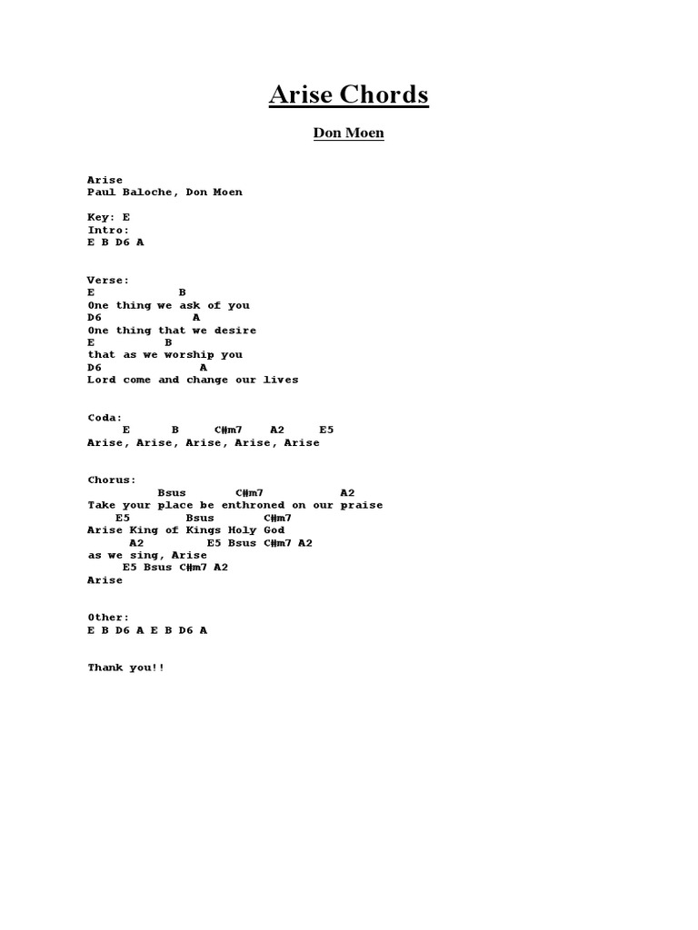 Don Moen's "Arise" Chords Guide | PDF