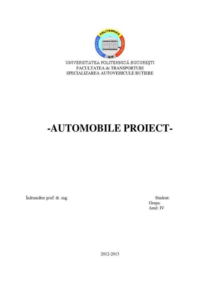 Proiect auto , prima pagina si cuprins