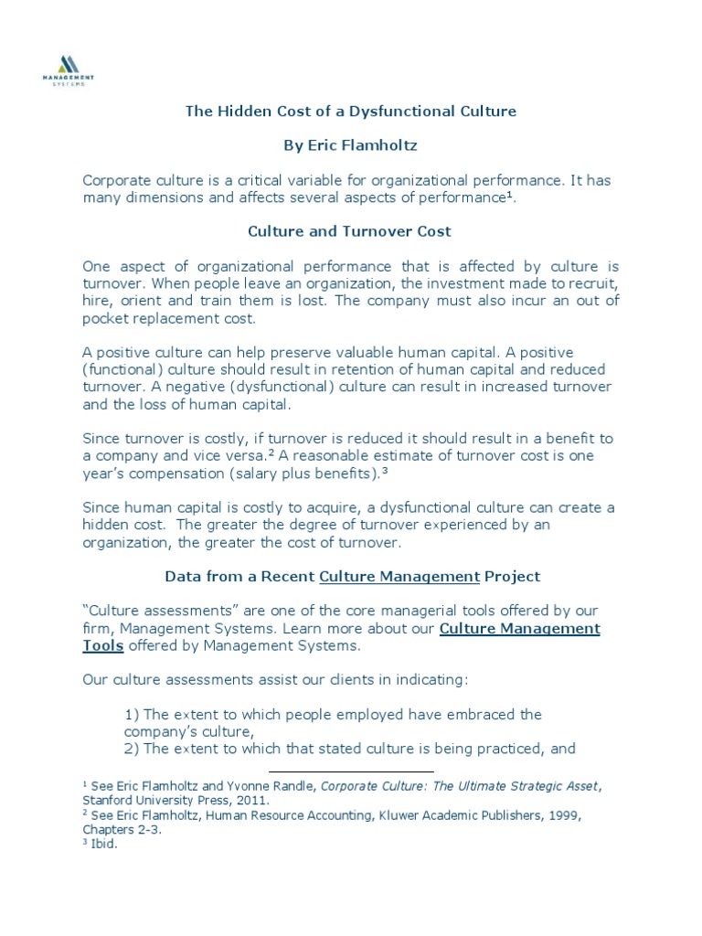 The Hidden Cost of A Dysfunctional Culture | PDF | Turnover (Employment ...