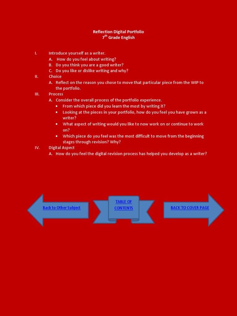 7th Grade Writing Reflection Portfolio | PDF