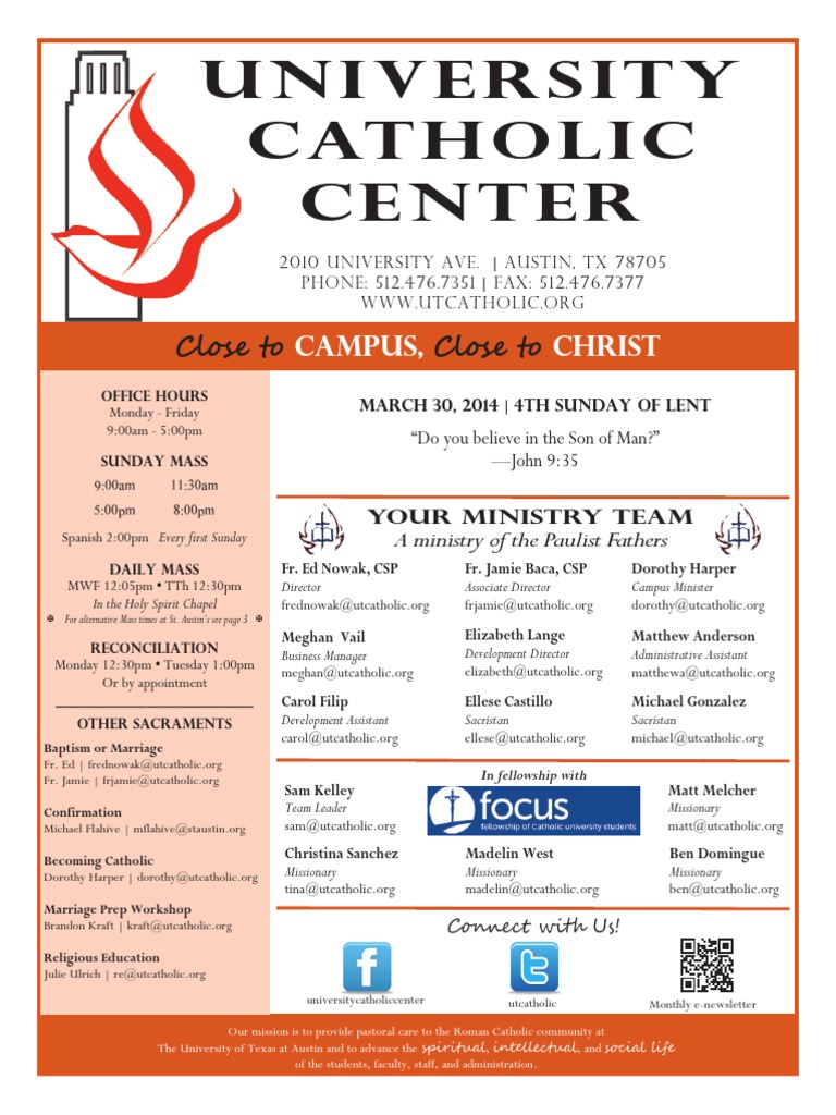 UCC Bulletin 3-30-2014 | PDF | Lent | Catholic Church