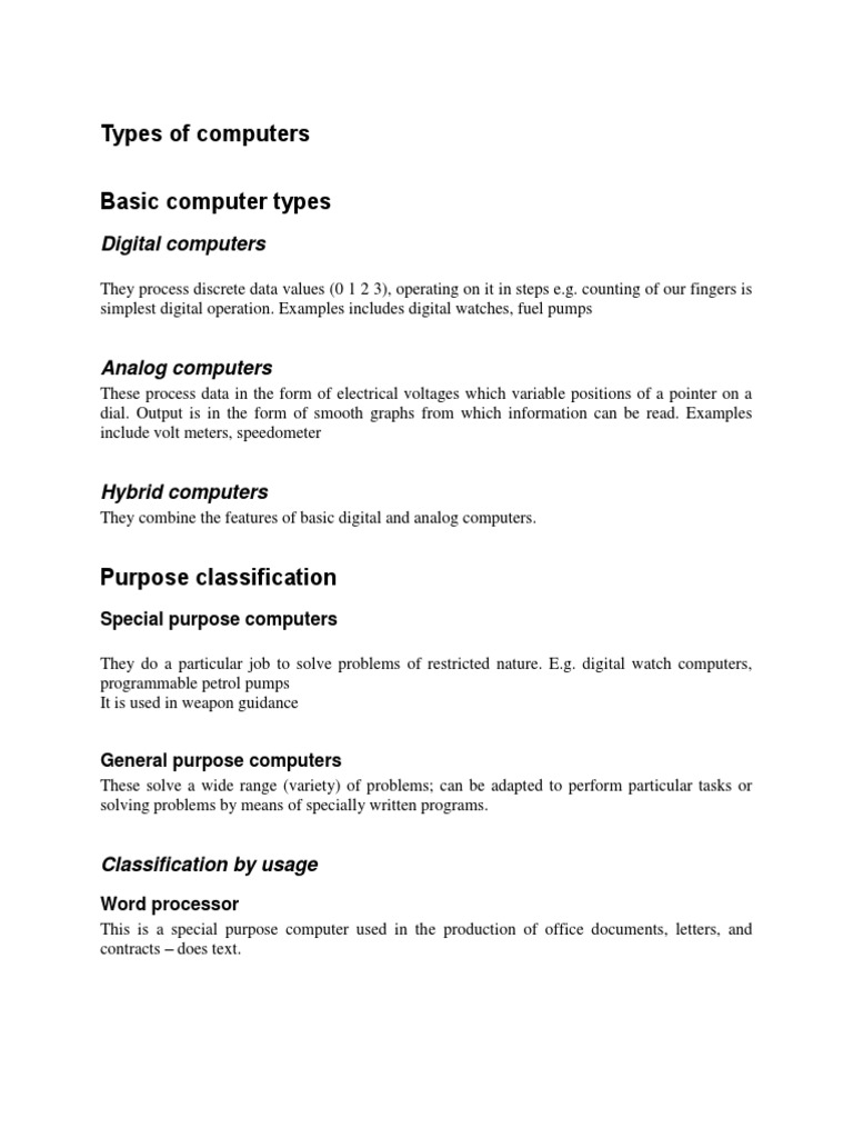 Types of Computers Basic Computer Types | PDF | Personal Computers ...