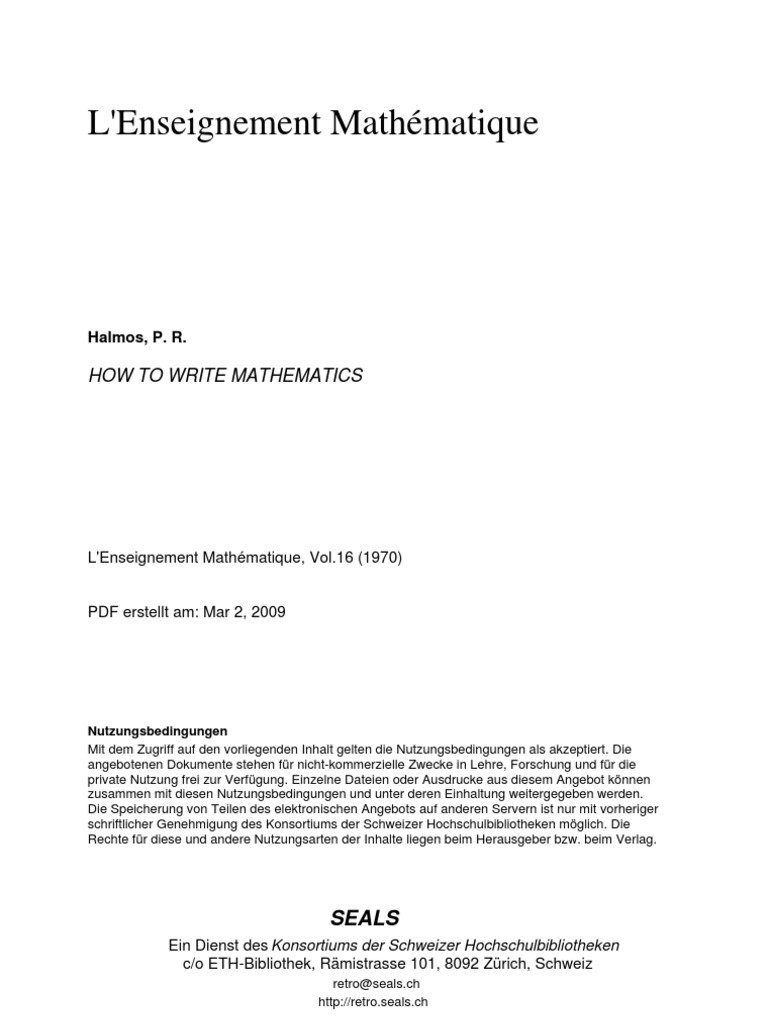 L'Enseignement Mathématique: How To Write Mathematics | PDF ...