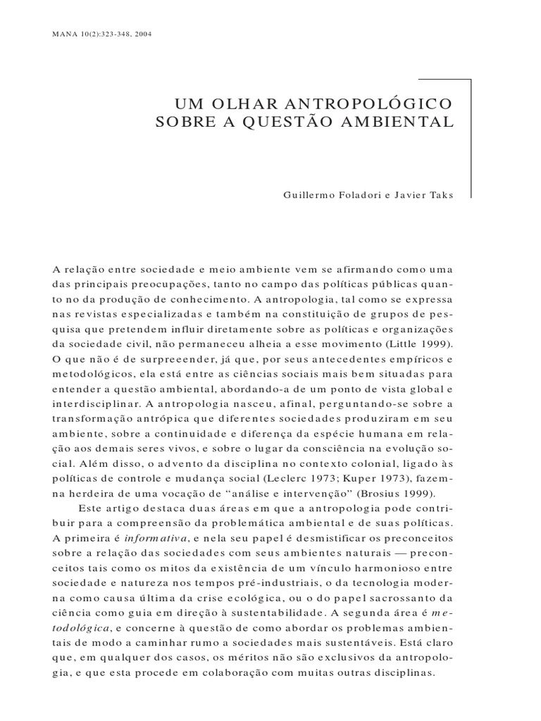 Foladori, Guillermo e Taks, Javier - Um Olhar Antropológico Sobre A ...