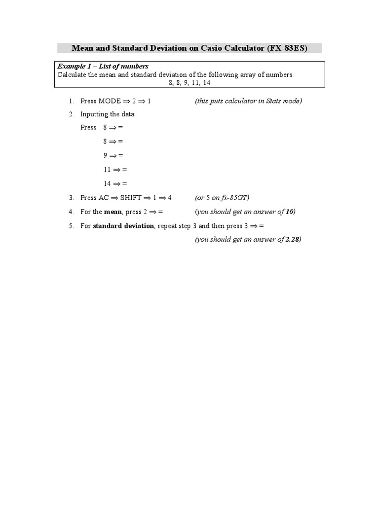 Casio Calculator Mean STD Dev List and Table New | PDF