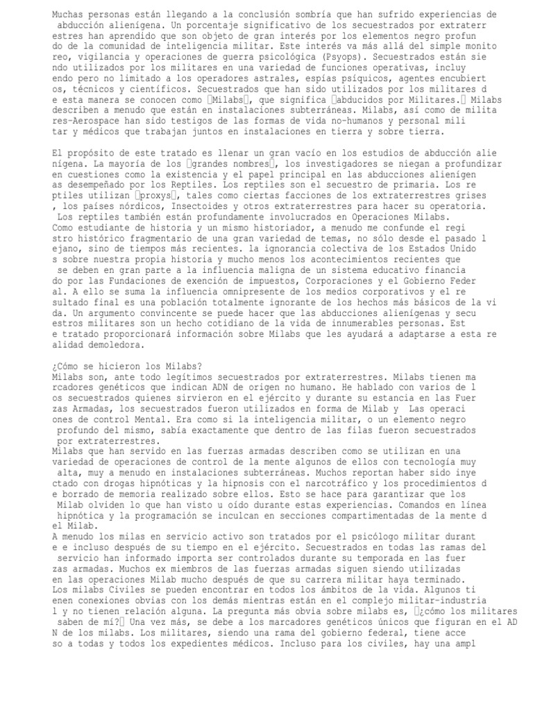 MILABS (Military Abductions) El Tabú de La Ovnilogia Karla Turner | PDF ...