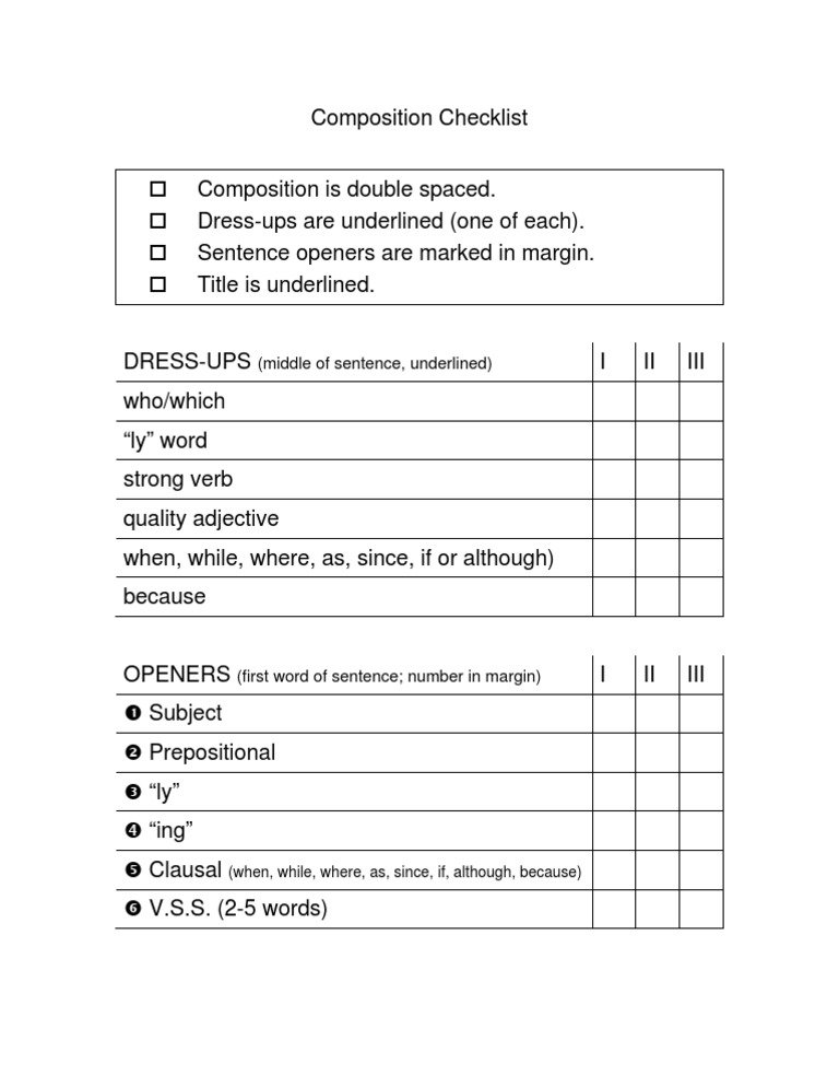 Composition Checklist Pdf