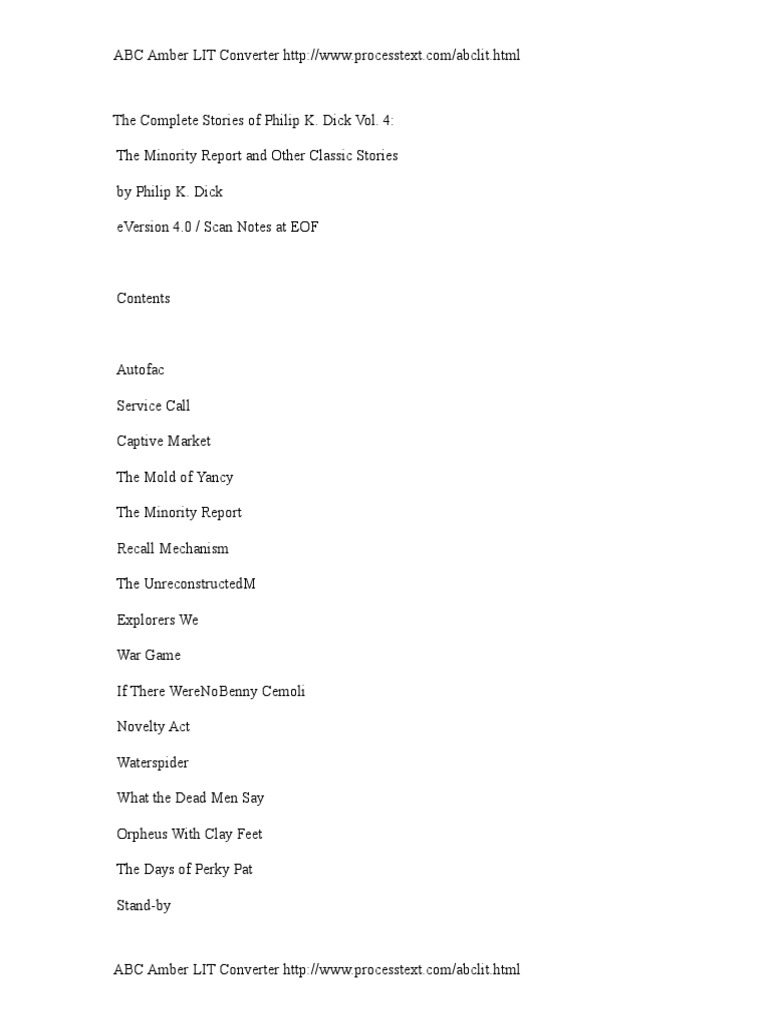 Dick, Philip K - The Minority Report and Other Stories | PDF | Business