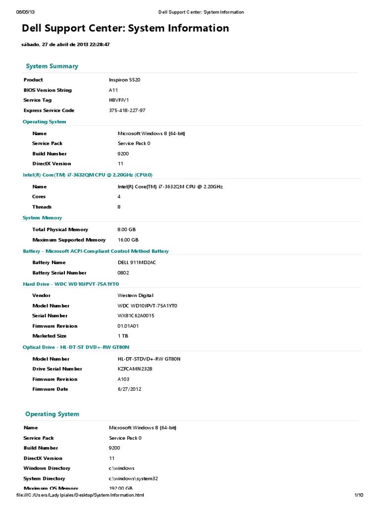 Dell Support Center - System Information | PDF | Antivirus Software ...