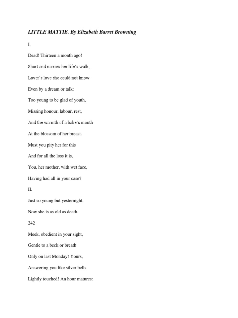LITTLE MATTIE. by Elizabeth Barret Browning | PDF | Religion And Belief