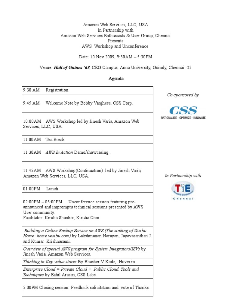 Aws Workshop Agenda Final | PDF | Amazon Web Services | Cloud Computing