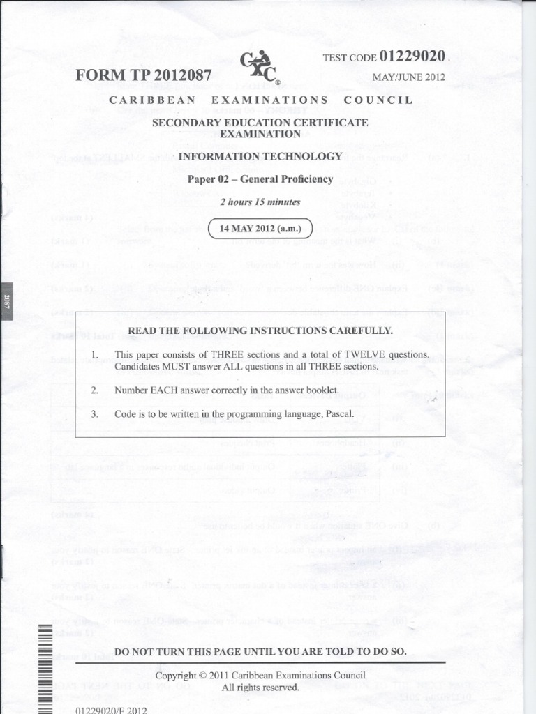 IT Past Paper - May 2012 | PDF