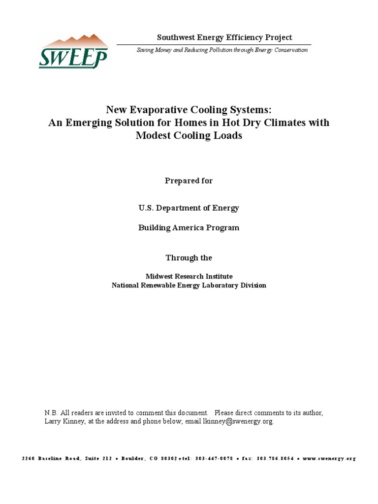 Evaporative Cooling Systems | PDF | Air Conditioning | Hvac