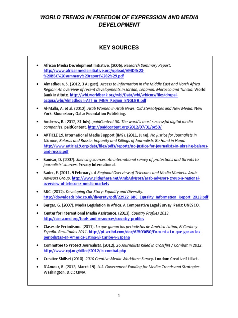 World Trends Key Sources Pdf Mass Media Journalism