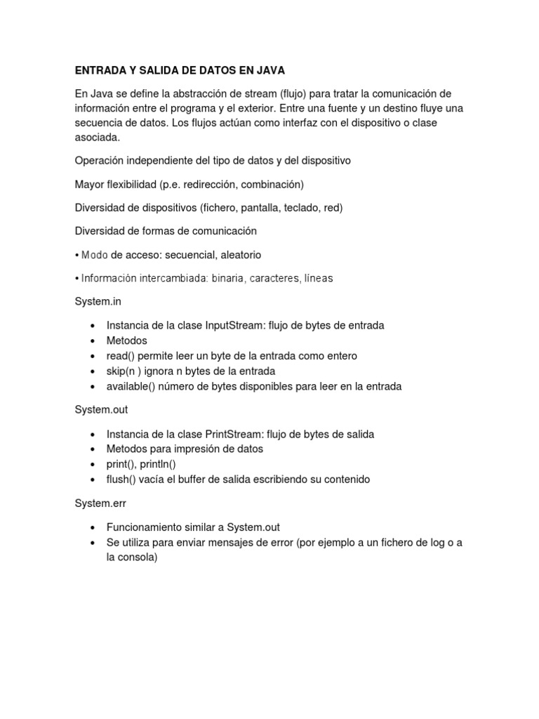 Entrada y Salida de Datos en Java | PDF | Archivo de computadora | Java ...
