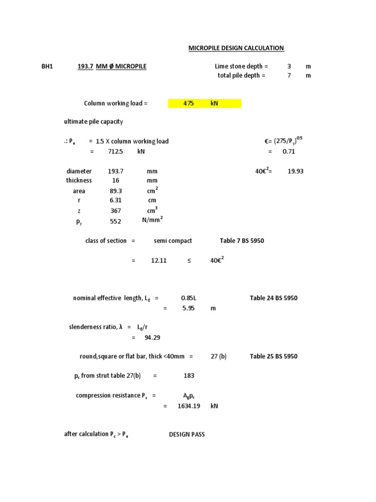 Micropile Design Calculation Example | PDF