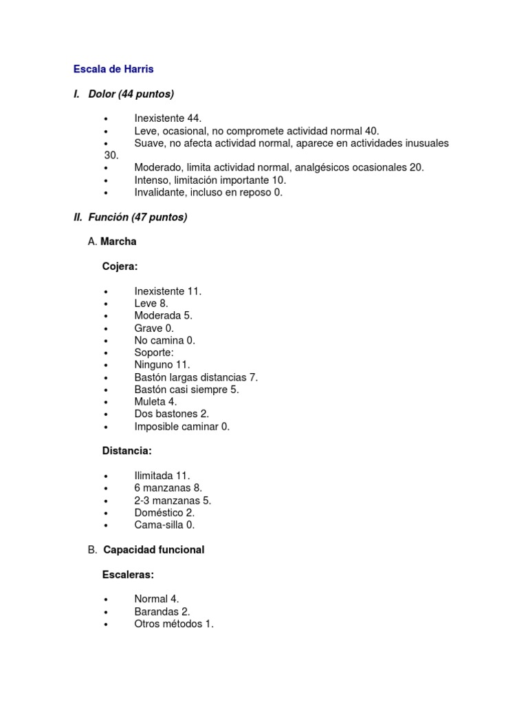 Escala de Harris para Evaluación de Cadera | PDF