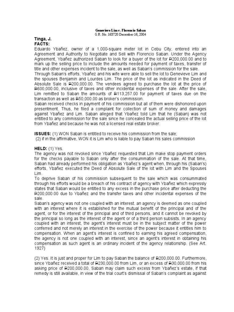 Genevieve Lim Liable to Pay Real Estate Broker's Commission | PDF ...