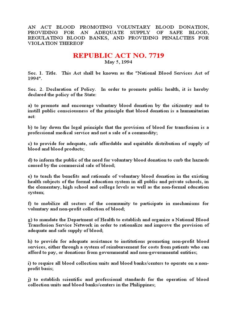 RA 7719 | Blood Donation | Blood Transfusion